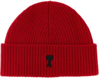 Ami Bonnet en laine tricot&eacute; avec logo coeur - unisex - Accessoires - Rouge - Taille: ONE Size