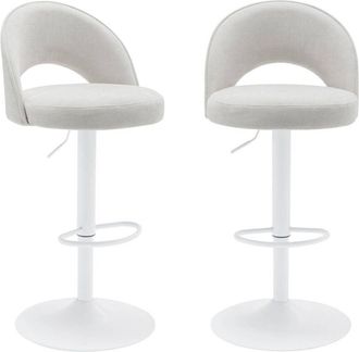 Sweeek Lot de deux tabourets de bar ajustables métal et tissu blanc cassé. pied blanc - L 49 x P 49 x H 88.5-110cm - Abby