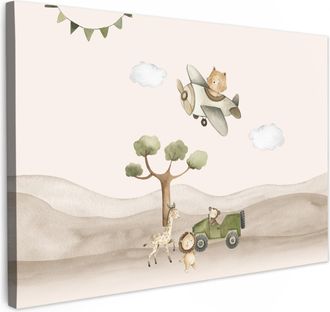 MuchoWow © Wandbilder 120x80 cm Schlafzimmer Home Deko Wohnung Bild Kinderzimmer Fotoleinwand Wand Bilder Leinwand Wall Decor Wilde Tiere - Aquarell - Kinder -