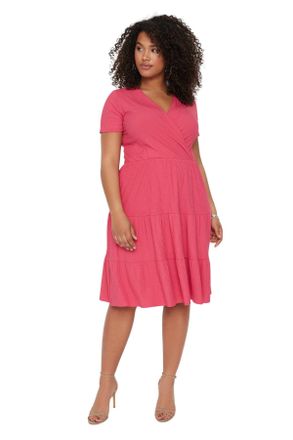 Trendyol Damen Mini A-line Regular Plus Size Dress Kleid, Fuchsia, 5XL Gro&szlig;e Gr&ouml;&szlig;en EU