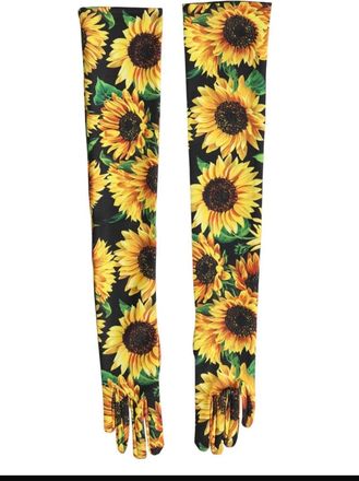 Dolce & Gabbana Sunflower Print Long Gloves Size M