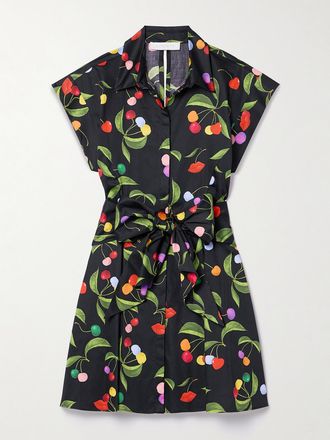 Borgo De Nor Helena Mini-hemdblusenkleid Aus Bedruckter Baumwolle Zum Binden - Schwarz