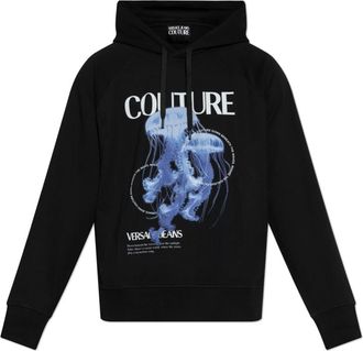 Versace Jeans Couture Homme, Sweatshirts et sweats &agrave; capuche, Noir, Taille: 2XL Sweat &agrave; capuche en jersey de coton imprim&eacute;
