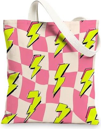 Generic Sac fourre-tout en toile avec motif éclair - Réutilisables - Colorés - Légers - 33 x 38 cm