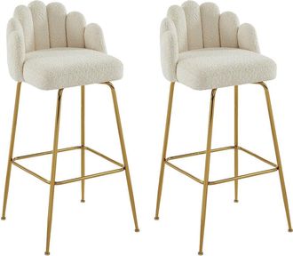 Vente-Unique Pascal Morabito-Barhocker 2er-Set - Boucl&eacute;-Stoff & goldfarbenes Metall - Cremefarben - ALTINAM