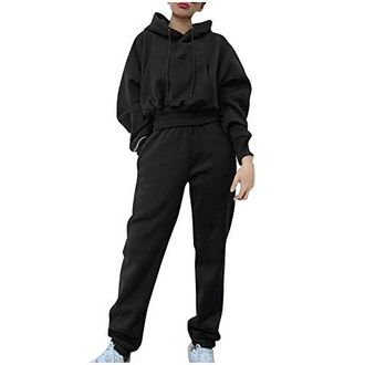 Generic Ensemble de v&ecirc;tements de sport deux pi&egrave;ces pour femme - Tenue d&eacute;contract&eacute;e en lin - Col rond - Manches 3/4 - Pantalon large taille haute avec poches -