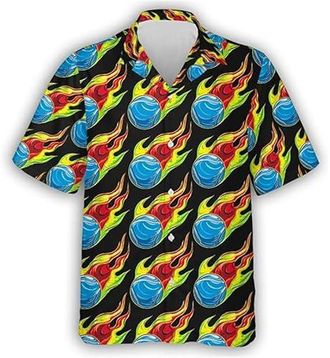 Keephen Balle de Tennis Impression 3D Chemise Hawaiienne Femmes Hommes Manches Courtes Joueur de Tennis Chemise &agrave; Boutons &Eacute;t&eacute; Plage Casual Chemises