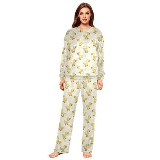 Alaza Ensemble de pyjama en polaire pour femme, motif chats mignons, chaton heureux, vêtements de détente à manches longues, vêtements de nuit 2 pièces, pyj