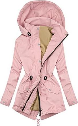 Generic Vestes pour femmes 2026 - Couleur unie - Poches zipp&eacute;es - Capuche amovible - Veste fine matelass&eacute;e, rose, XXL