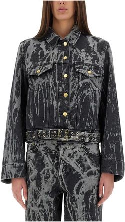 Ganni Femme, Vestes, Noir, Taille: 38 FR Veste ceintur&eacute;e en denim &eacute;pais
