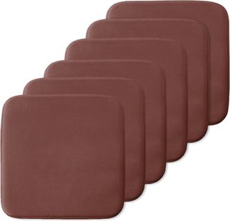 Insun Sitzkissen Samt mit Halteb&auml;ndern, Stuhlkissen Quadratisch Waschbar f&uuml;r Schlafzimmer Wohnzimmer Braun 35 x 35 cm, 6er Set