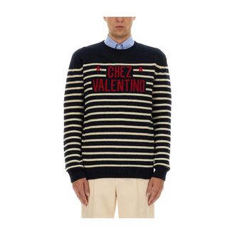 Valentino Garavani Homme, Pulls, Bleu, Taille: M Pull ras du cou avec motif Chez Valentino