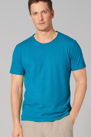 Hempage Hempage Herren vegan T-Shirt Rollsaum Azurblau