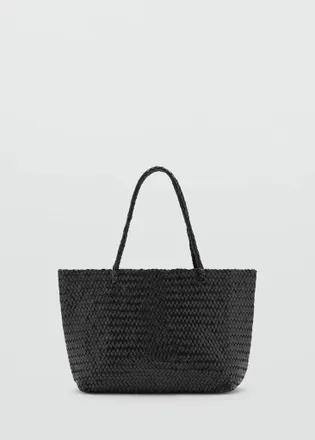 Mango Sac cabas en cuir tress&eacute; noir - Femme - Taille unique - MANGO