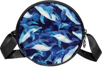 Generic Sac &agrave; bandouli&egrave;re rond pour femme, petit sac &agrave; bandouli&egrave;re motif dauphins avec fermeture &eacute;clair, bretelles r&eacute;glables, sac &agrave; main rond d&eacute;contract&eacute; pour