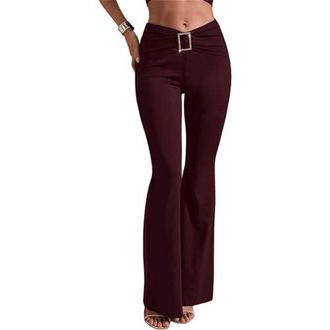 Generic Pantalon habill&eacute; bootcut pour femme - Pantalon de travail d&eacute;contract&eacute; carr&eacute; avec strass - Legging &eacute;vas&eacute; confortable avec poche, Rouge, XXL