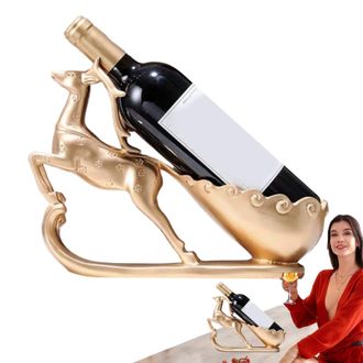 Generic Weinflaschenhalter f&uuml;r Hirsch, Weinflaschenhalter aus Elch, einzelnes Weinregal mit Hirschfigur, die an einem Wagen zieht, dekorativer Organizer zur A