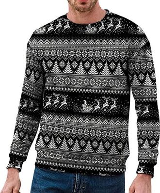 Generic Pull de Noël pour homme adulte Fair Isle imprimé renne de Noël 2025 col rond manches longues hiver automne pull tendance pour vacances, Noir 1, XXL