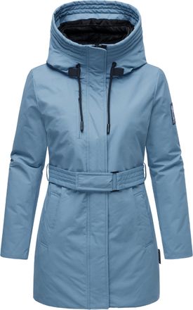 Navahoo Damen Parka Lange Winterjacke warm mit Taillengürtel und (abnehmbaren) Fleece-Kragen Eishauch 14 Powder Blue Gr. XL