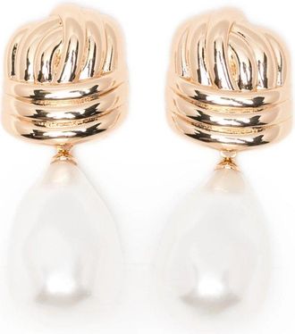 Self Portrait Gold Knot Pearl Earrings
