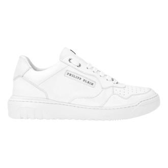Philipp Plein Nappa Leder Low Top Sneakers Lettering - - Shoes - Herren - Wei&szlig; - 46 EU