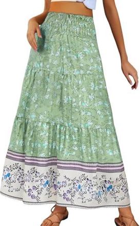 Generic Robes boh&egrave;me 2026 pour femmes, jupes longues boh&egrave;mes fluides, taille haute, trap&egrave;ze, maxi &eacute;t&eacute; pliss&eacute;e, mini, Vert, 3XL