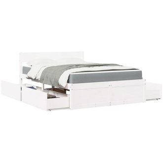 vidaXL Bett mit Schubladen und Matratze Wei&szlig; 140x190 cm Massivholz Vidaxl