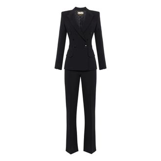 Elisabetta Franchi Femme, Costumes, Noir, Taille: 42 FR Tailleur pantalon en cr&ecirc;pe double boutonnage avec bandes satin&eacute;es