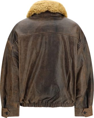 R13 Lamb Leather Bomber Jacket - Brown