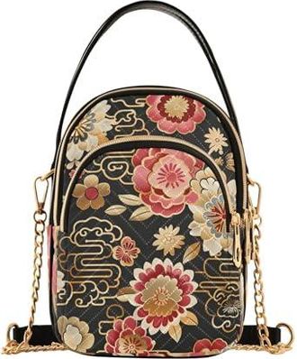 Mnsruu Sac à bandoulière pour femme, motif floral japonais, sac à dos, sac à main, petit sac à bandoulière avec sangle réglable