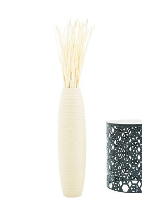 Leewadee Gro&szlig;e Deko Bodenvase F&uuml;r Dekozweige, Hohe Standvase F&uuml;r Pampasgras, Design Holzvase, 65 cm, Creme