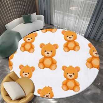 Generic Jaune Dessin Anim&eacute; Tapis Rond Salon, Mignon Animal Ours en Peluche Impression Tapis de Sol D&eacute;coration Antid&eacute;rapant pour Chambre Cuisine Balcon Terrass