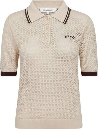 Co'Couture Femme, Tops, Beige, Taille: 36 FR LueCC Pointelle Polo Knit