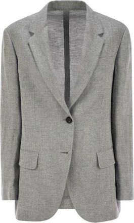 Brunello Cucinelli Femme, Vestes, Gris, Taille: 36 FR Veste Scintillante en Toile de Lin