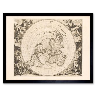 Artery8 Jacques Cassini Flat Earth Map 1713 Sepia Colour Terrestrial Planisphere According to Astronomers New Observations Decorative World Polar Projection A