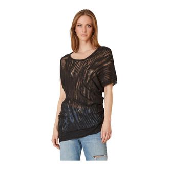 Manila Grace Kurzarm Leinenmischtop - - Knitwear - Damen - Schwarzk - M