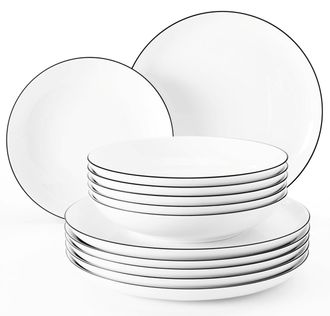 SELTMANN WEIDEN 001.737148 Lido Tafelservice - 6 Essteller + 6 Suppenteller - 12-tlg. - Black Line