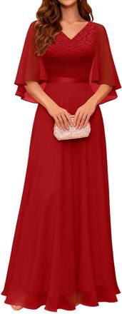 Dresstells Damen Cocktailkleid A-Linie Kurze &Auml;rmel Ballkleid Maxi Abendkleider Elegant f&uuml;r Hochzeit Burgundy 3XL