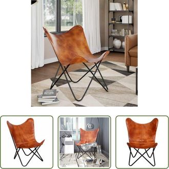 vidaXL Echtleder-Sessel - Butterfly-Sessel Braun Echtleder