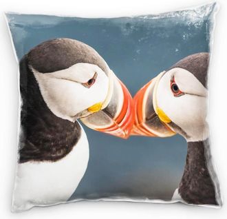 Paul Sinus Art Tiere, kuschende Puffins, schwarz, wei&szlig;, orange Deko Kissen 40x40cm f&uuml;r Couch Sofa Lounge Zierkissen - Dekoration zum Wohlf&uuml;hlen