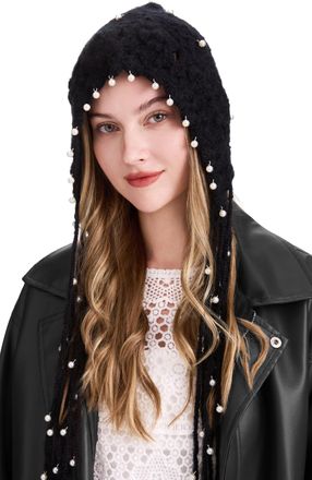 ZLYC Damen H&auml;kelm&uuml;tzen Strickm&uuml;tze Crochet Slouchy Beanie mit Tassel(Perlen Schwarz),Einheitsgr&ouml;&szlig;e