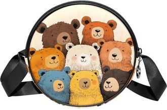 Generic Sac &agrave; bandouli&egrave;re rond rond pour femme, ours color&eacute;s, petit sac &agrave; dos &agrave; bandouli&egrave;re avec fermeture &eacute;clair, bretelles r&eacute;glables, d&eacute;contract&eacute; pour femme