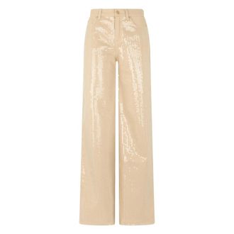 7 For All Mankind Baumwoll-Schlaghose mit Pailletten - - Trousers - Damen - Beige - W26