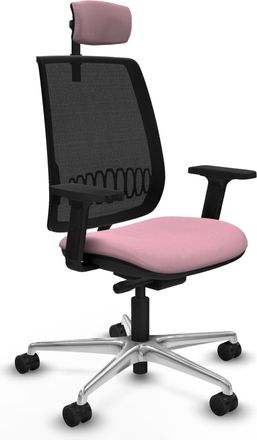 Piqueras y Crespo Ergonomischer Stuhl mit 2D-Armlehnen, h&ouml;henverstellbare Lendenwirbelst&uuml;tze und h&ouml;henverstellbares Kopfteil, Schwarz / Rosa