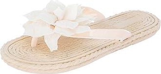 Generic Tongs &eacute;l&eacute;gantes pour femme - Tongs avec motif floral - Sandales plates &agrave; bout ouvert - Sandales de plage confortables et antid&eacute;rapantes - Sandales d&eacute;t