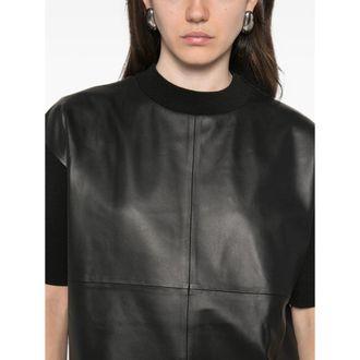 Max Mara Leather-Panelled T-Shirt - Black