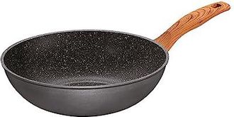 STONELINE Back to Nature, Wok 30 cm, Revêtement Antiadhésif avec de vraies Particules de Pierre, compatible à lInduction et au Four, Gris, Fabriquée en Allemagn