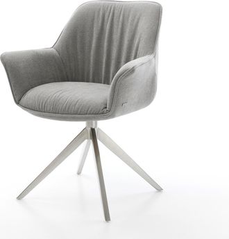 DELIFE Drehstuhl Keila-Flex mit Armlehnen Strukturstoff Soft Grau Kreuzgestell breit Edelstahl 360° drehbar Wippfunktion, Esszimmerstühle