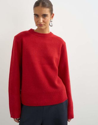 Topshop pull en laine dagneau pure &agrave; &eacute;paulettes souples, rouge &agrave; bordures bleues