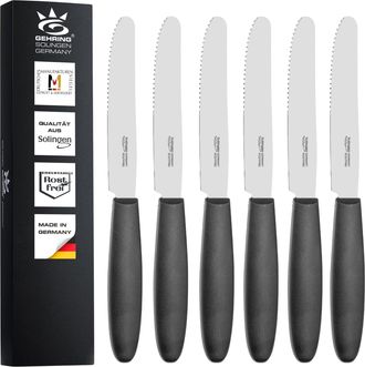 Gehring Solingen Big Fr&uuml;hst&uuml;cksmesser 6 St&uuml;ck I Brotzeitmesser mit Wellenschliff I rostfreier Edelstahl I eisgeh&auml;rtete und scharfe Br&ouml;tchenmesser I Solinger M